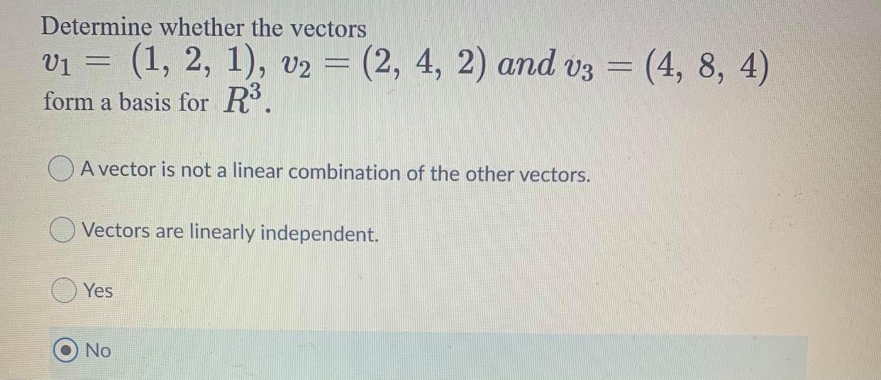 Solved Determine whether the vectors V1 (1, 2, 1), v2 (2, 4, | Chegg.com