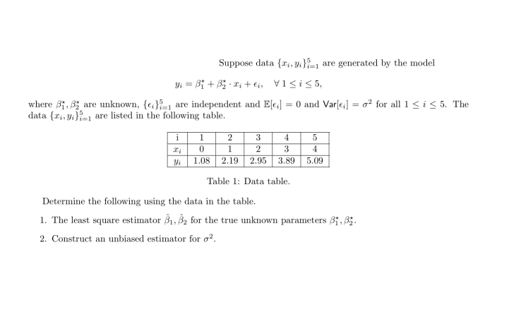 Suppose data {xi,yi}i=15 are generated by the model | Chegg.com