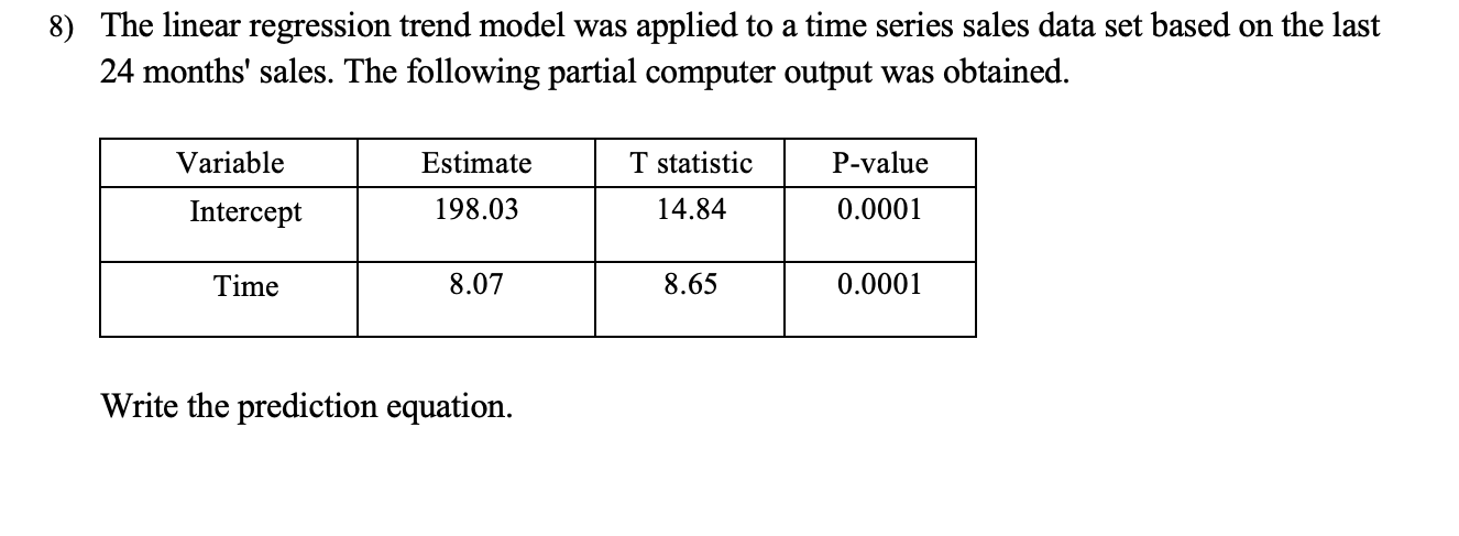 8) The linear regression trend model was applied to a | Chegg.com