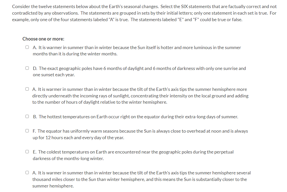 Solved Consider the twelve statements below about the | Chegg.com