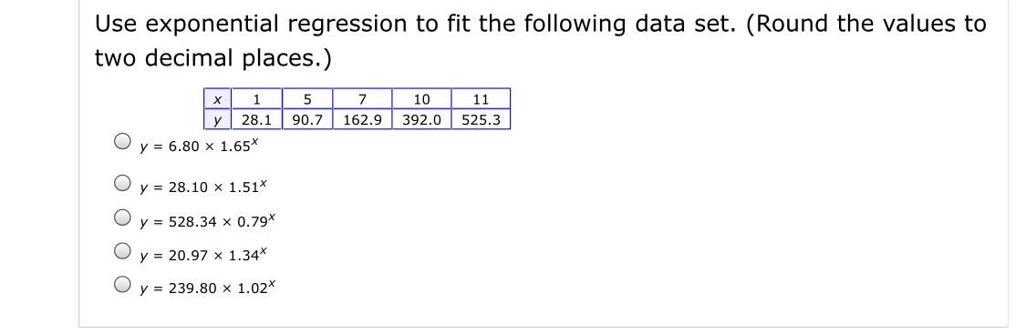 Solved Use exponential regression to fit the following data | Chegg.com