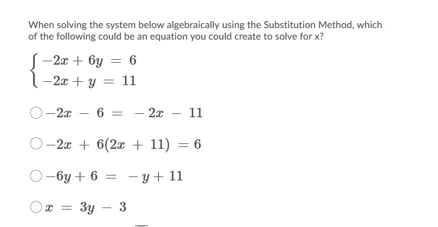 Solved When solving the system below algebraically using the | Chegg.com