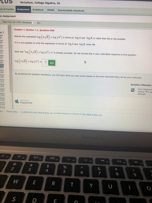Solved McCallum, College Algebra, 2e LUS Gradebook ORION | Chegg.com