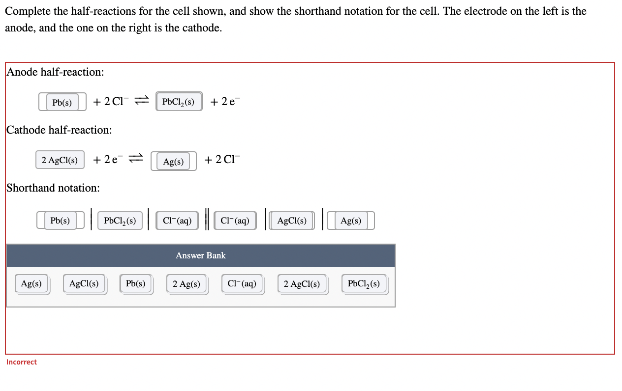 Solved Complete the half-reactions for the cell shown, and | Chegg.com