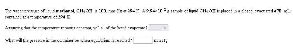 Solved The vapor pressure of liquid methanol, CH3OH, is 100 | Chegg.com