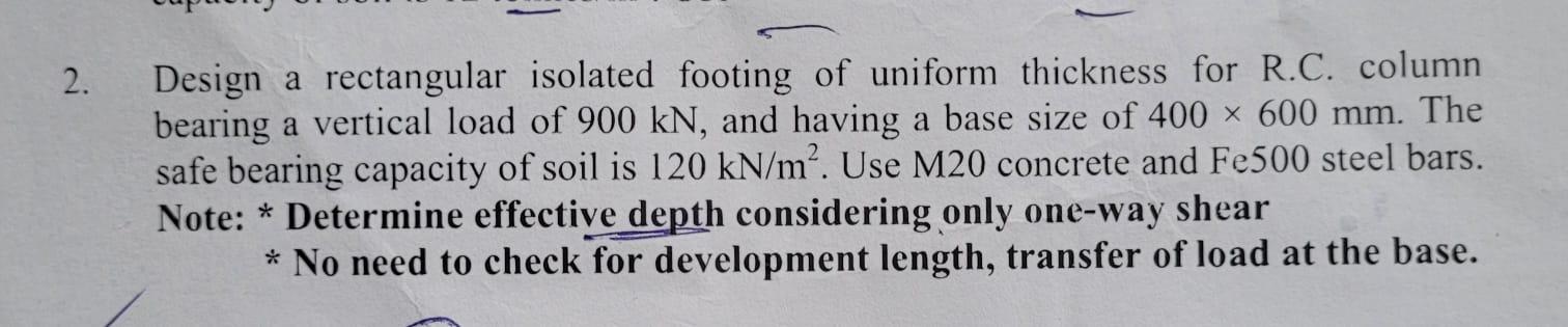 Solved Design a rectangular isolated footing of uniform | Chegg.com