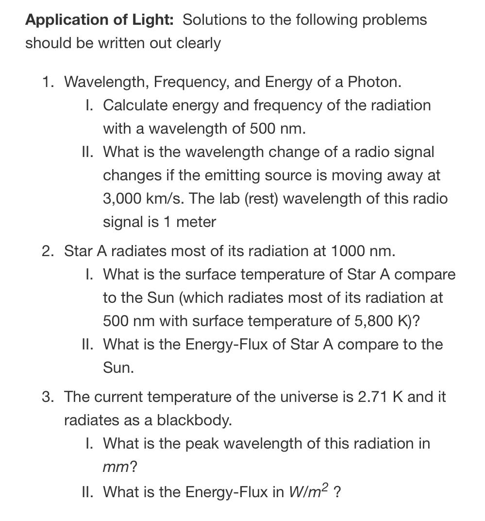 Solved Application of Light: Solutions to the following | Chegg.com