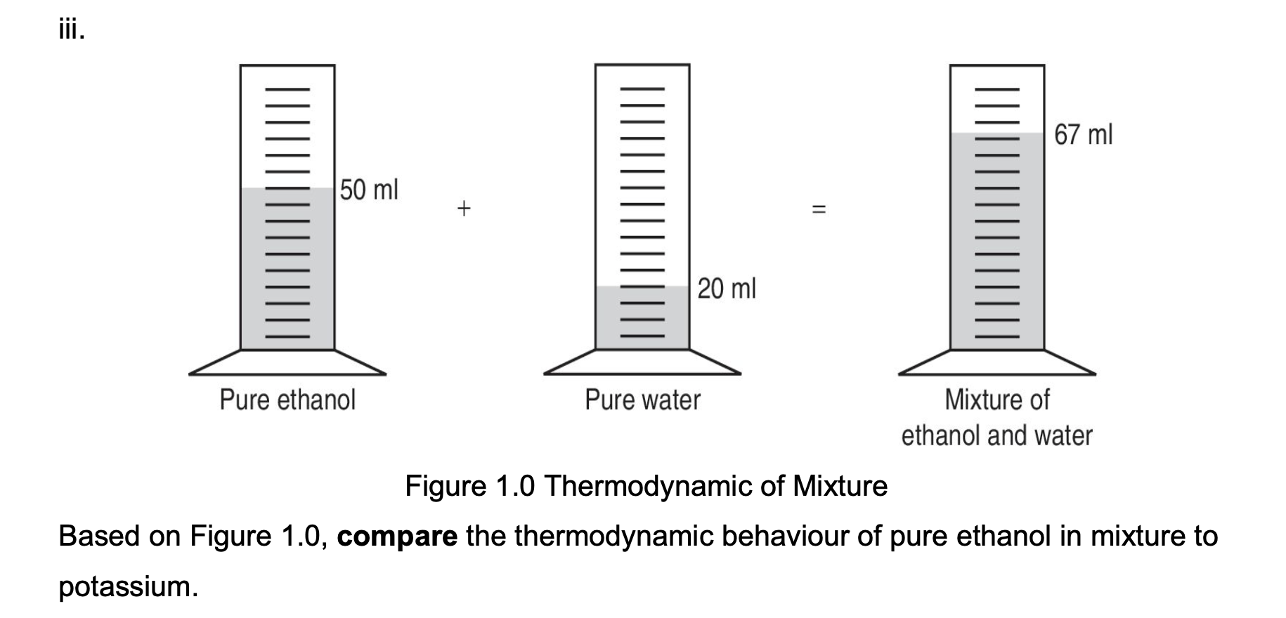Solved 67 ml 50 ml + II 20 ml Pure ethanol Pure water | Chegg.com