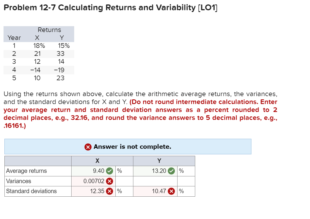 Solved Problem 12-7 Calculating Returns and Variability | Chegg.com