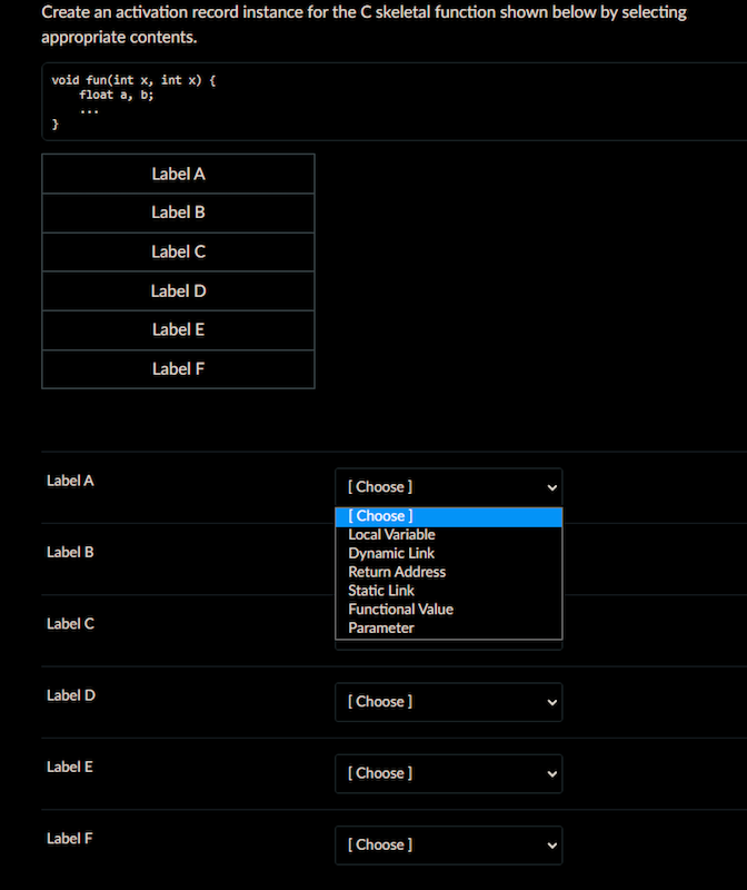 Solved Create an activation record instance for the C | Chegg.com