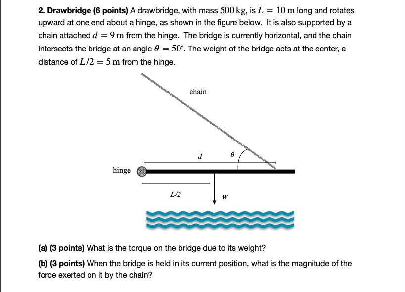Solved 2. Drawbridge (6 points) A drawbridge, with mass 500 | Chegg.com