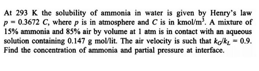 Solved At 293 K the solubility of ammonia in water is given | Chegg.com