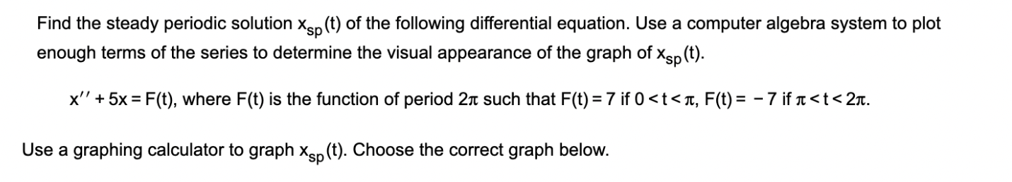 Find the steady periodic solution xsp(t) ﻿of the | Chegg.com