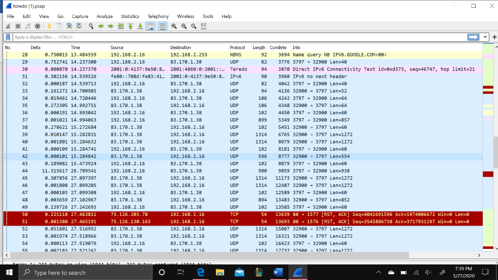 - X toredo (1).pcap File Edit View Go Capture Analyze | Chegg.com