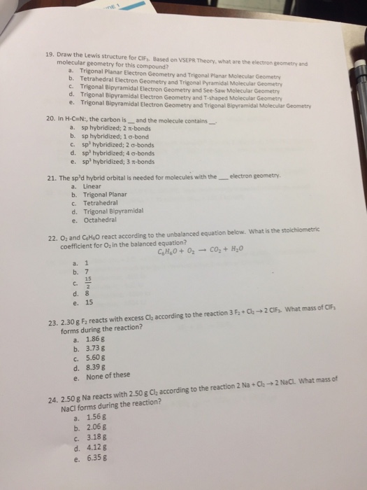 Solved 19. Draw the Lewis structure for CIF. Based on VSEPR | Chegg.com
