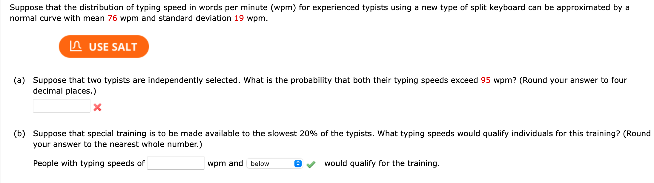 Solved Suppose that the distribution of typing speed in | Chegg.com