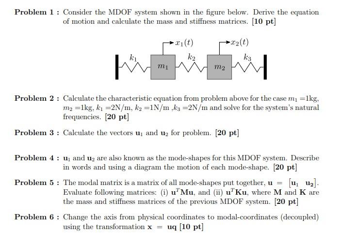 Solved Problem 1 : Consider the MDOF system shown in the | Chegg.com