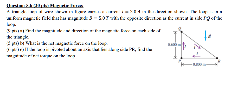 Solved Question 5.b (20 pts) Magnetic Force: A triangle loop | Chegg.com