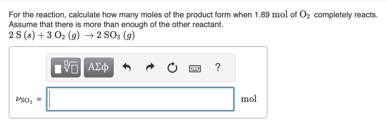 Solved For the reaction, calculate how many moles of the | Chegg.com