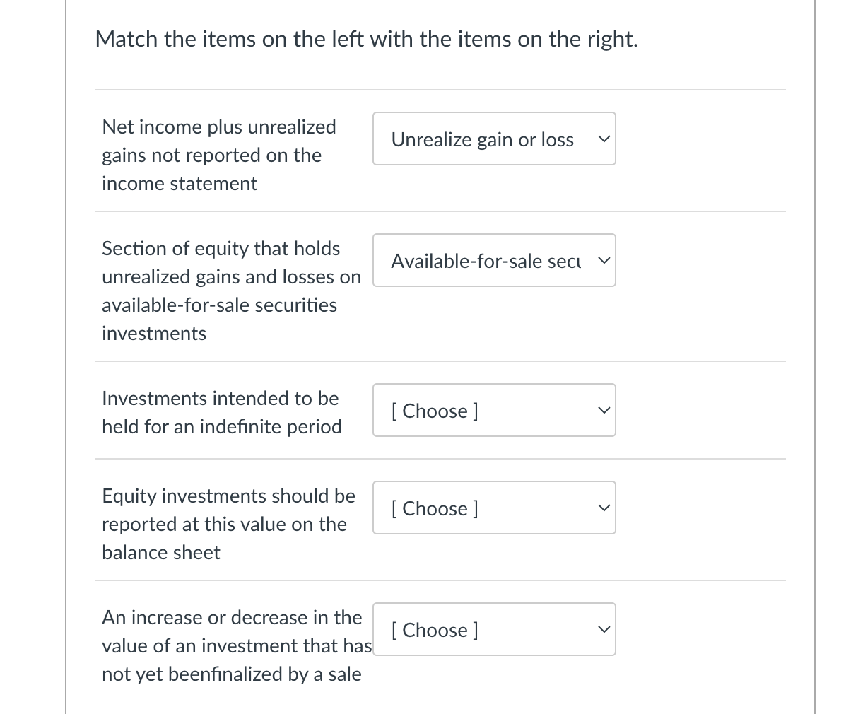 Solved The options are unrealize gain or loss, accumulated | Chegg.com