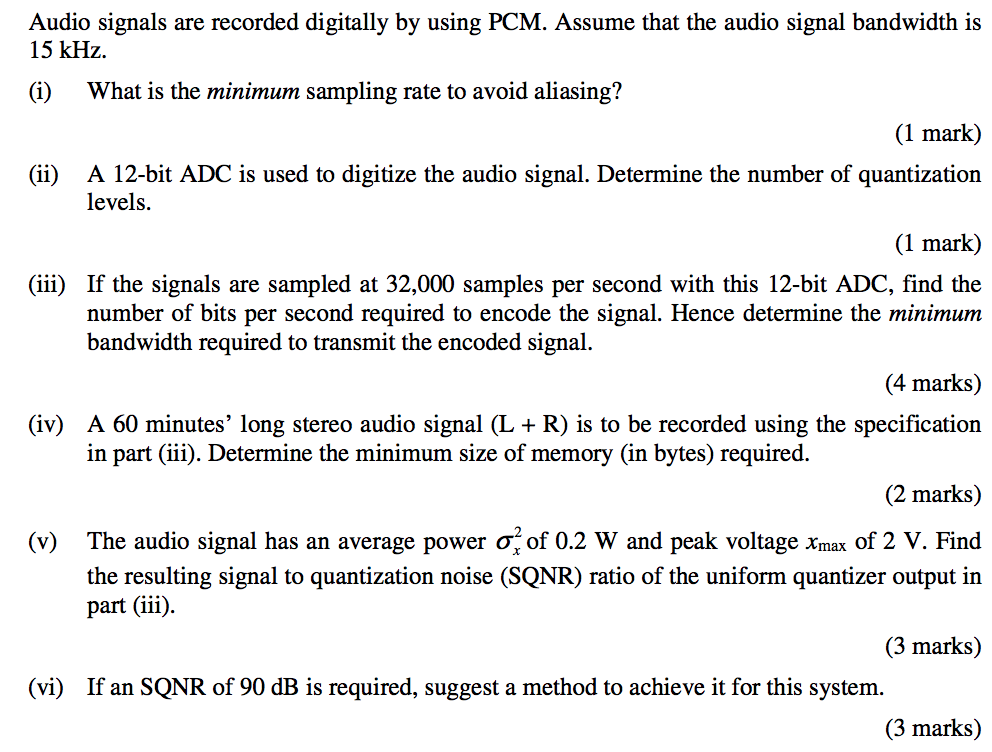 Solved Audio signals are recorded digitally by using PCM. | Chegg.com