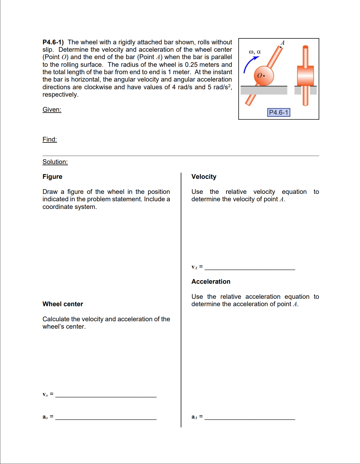 Solved P4.6-1) The wheel with a rigidly attached bar shown, | Chegg.com