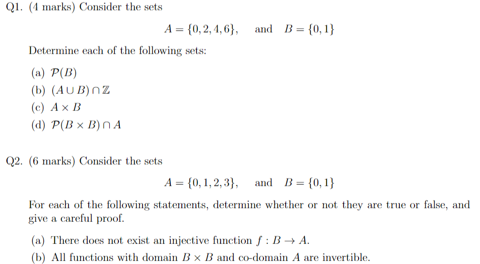 Solved Q1. (4 marks) Consider the sets \\[ A=\\{0,2,4,6\\}, | Chegg.com