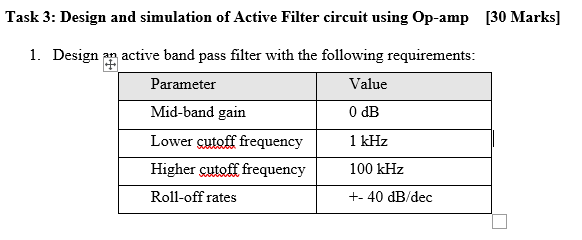 Solved Task 3: Design and simulation of Active Filter | Chegg.com