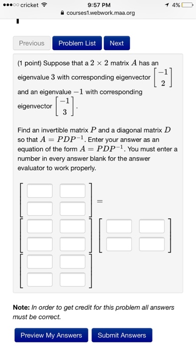 Solved Suppose That A 2 Times 2 Matrix A Has An Eigenvalue 3 3566