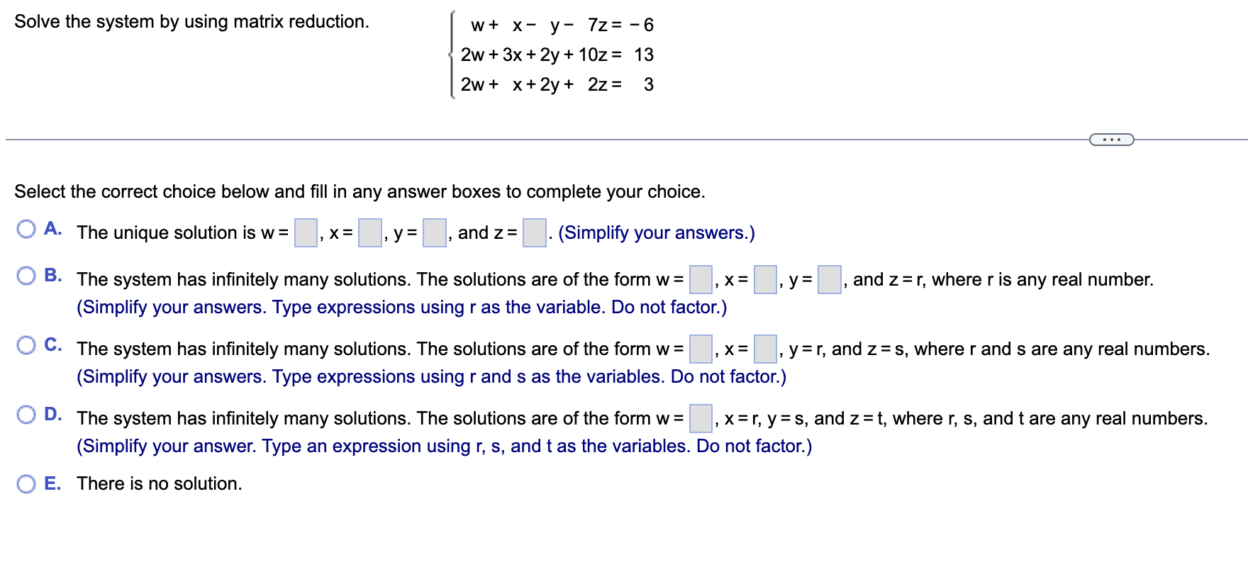 Solved Solve the system by using matrix reduction. | Chegg.com