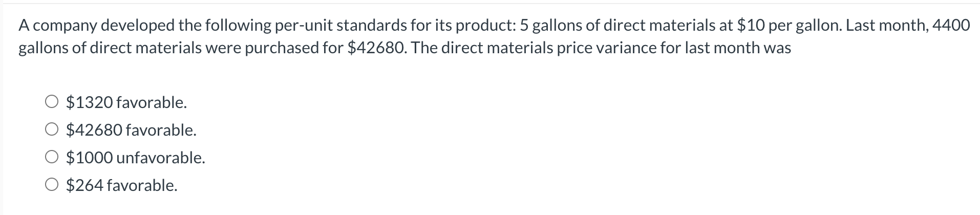 Solved A company developed the following per-unit standards | Chegg.com