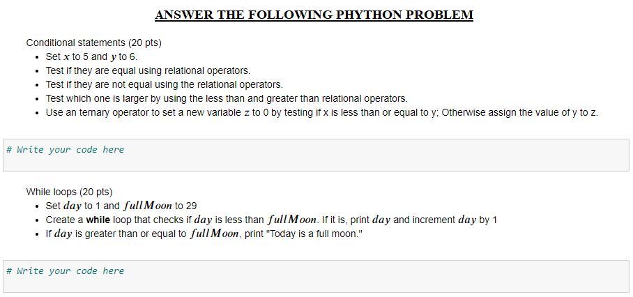 Solved Conditional statements (20 pts) - Set x to 5 and y to | Chegg.com