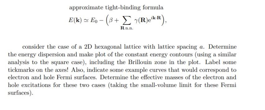 approximate tight-binding formula E(k) – Eo – (B+ I | Chegg.com