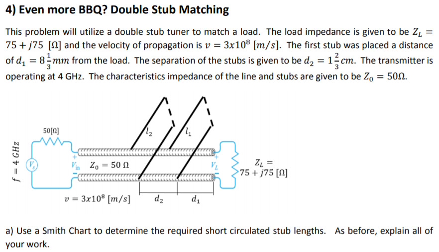 4) Even more BBQ? Double Stub Matching This problem | Chegg.com
