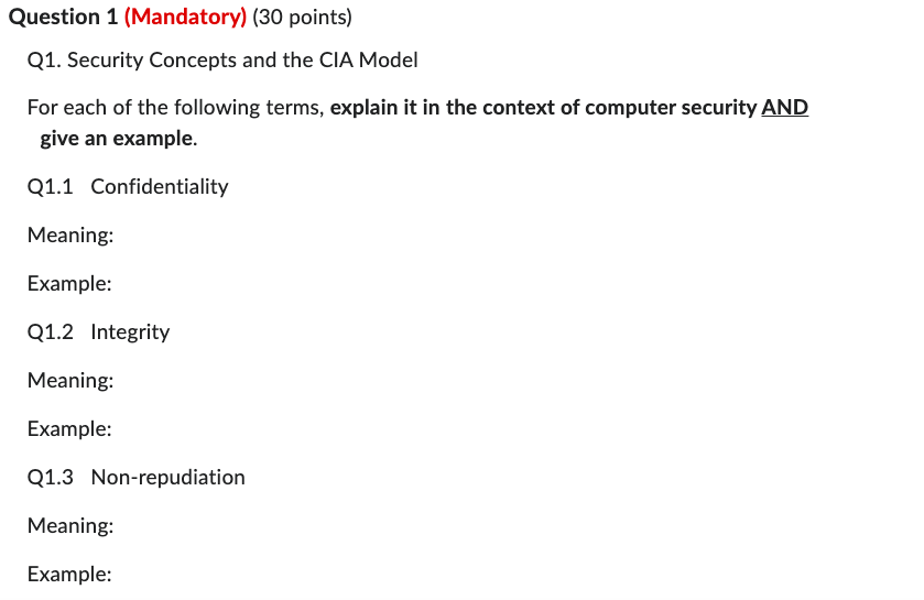 Solved Q1 Security Concepts And The Cia Model For Each Of
