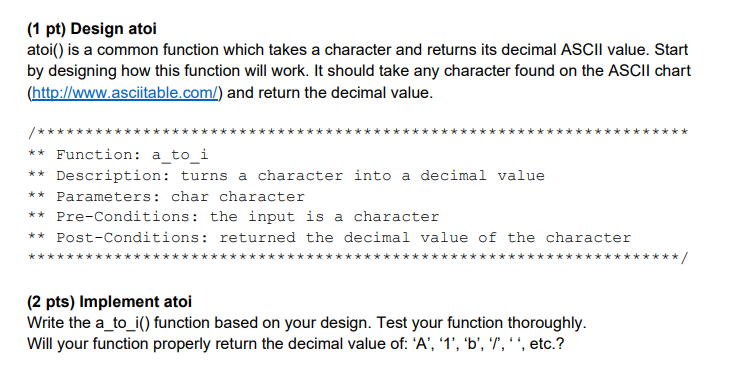 Solved (1 pt) Design atoi atoi() is a common function which | Chegg.com