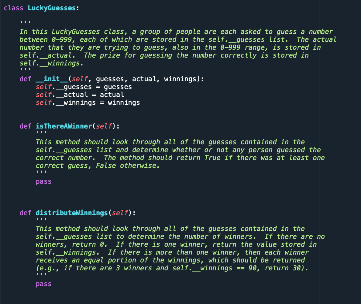 class LuckyGuesses: In this LuckyGuesses class, a | Chegg.com