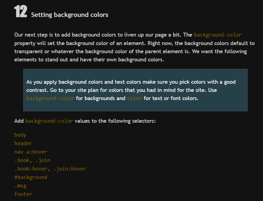 Solved Setting background colors Our next step is to add | Chegg.com