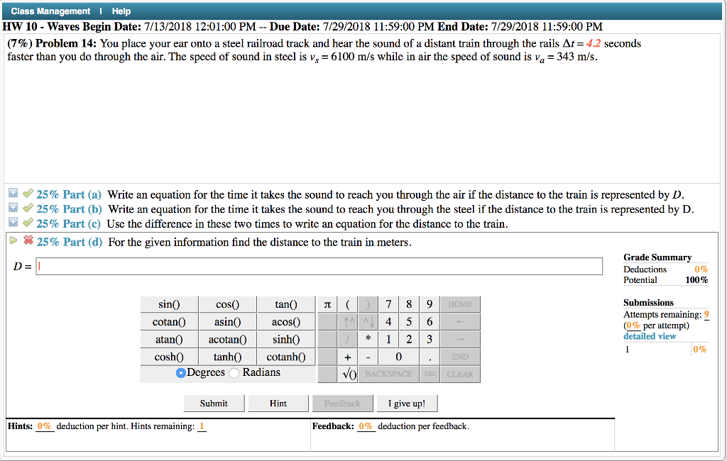 Solved Class Management Help HW 10 - Waves Begin Date: | Chegg.com