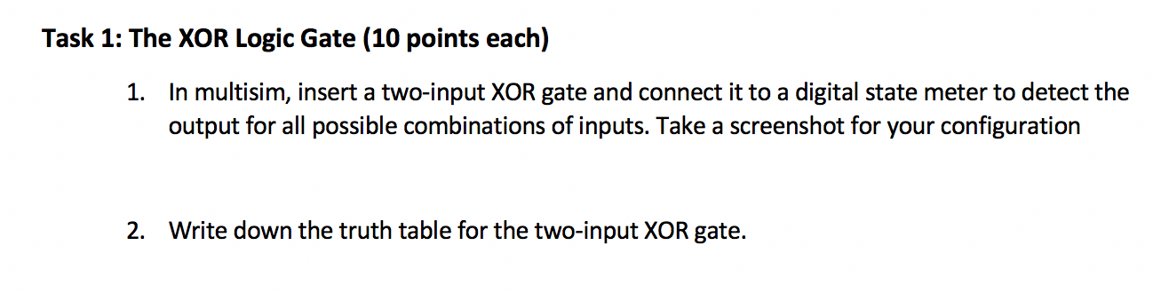 Solved Task 1: The XOR Logic Gate (10 points each) 1. In | Chegg.com
