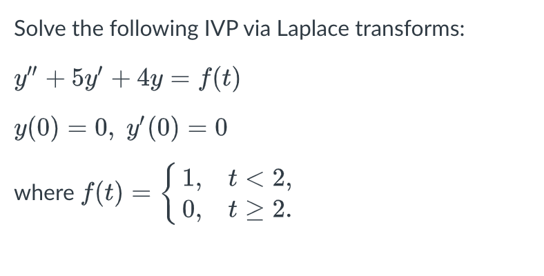 Solved Solve the following IVP via Laplace transforms: | Chegg.com