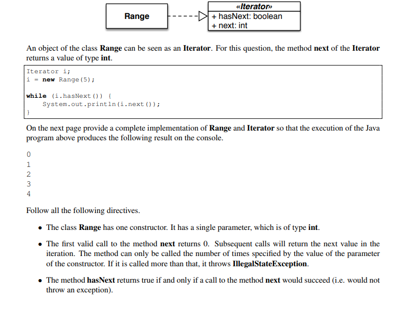 Solved «lterator» Range hasNext: boolean + next: int An | Chegg.com