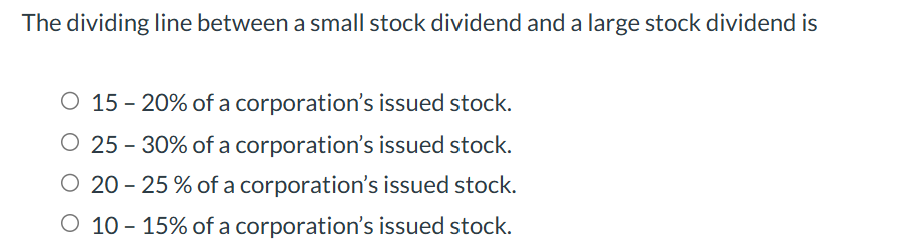 Solved The dividing line between a small stock dividend and | Chegg.com