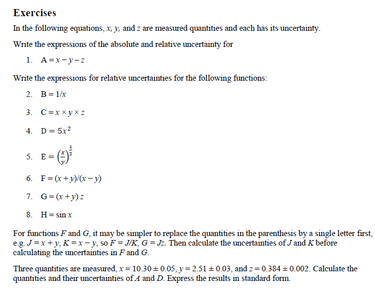 Solved Error propagation A. Addition and subtraction The | Chegg.com