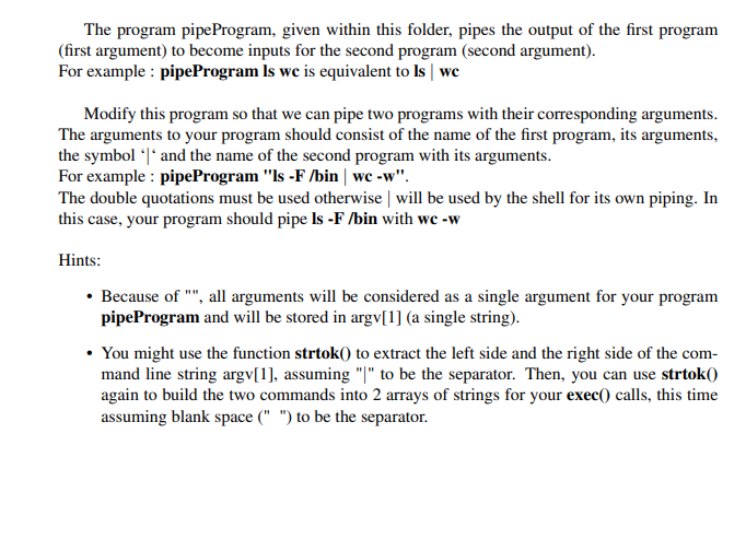 Solved The program pipeProgram, given within this folder, | Chegg.com