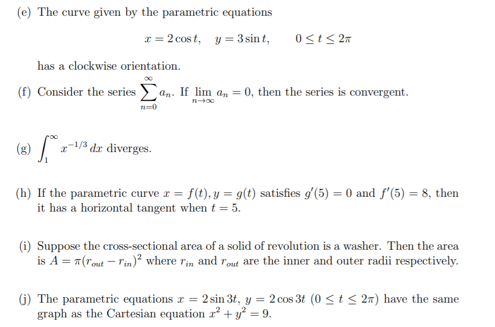 Solved (e) The curve given by the parametric equations X = 2 | Chegg.com