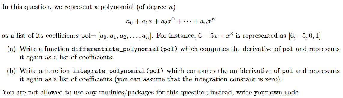 Solved In this question, we represent a polynomial (of | Chegg.com