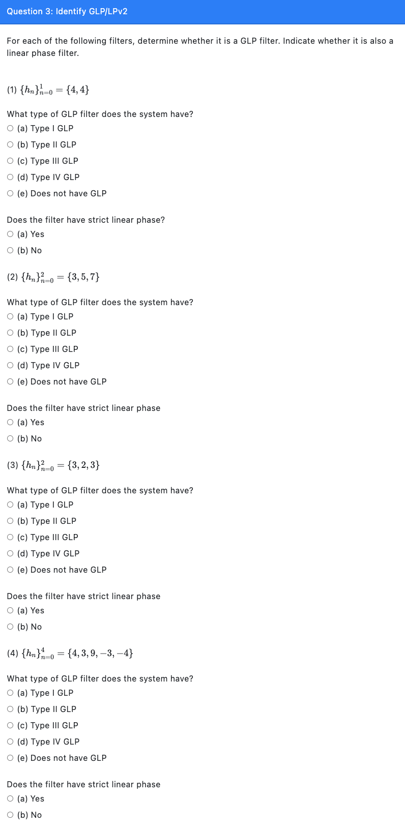 Solved Question 3: Identify GLP/LPv2 For each of the | Chegg.com