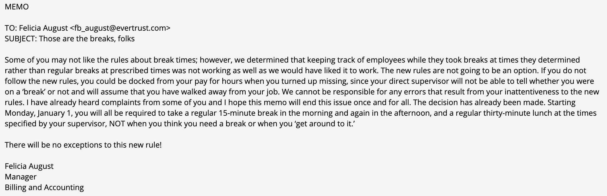 Solved MEMO TO: Felicia August SUBJECT: Those are the | Chegg.com