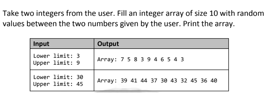 Solved Take two integers from the user. Fill an integer | Chegg.com